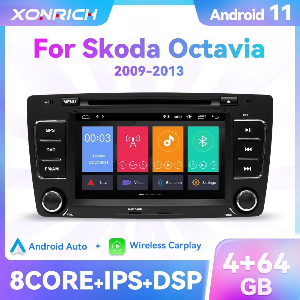 Carplay 4gb 64gb 2din Car Radio Dvd Player Android 11 For Skoda Octavia ...