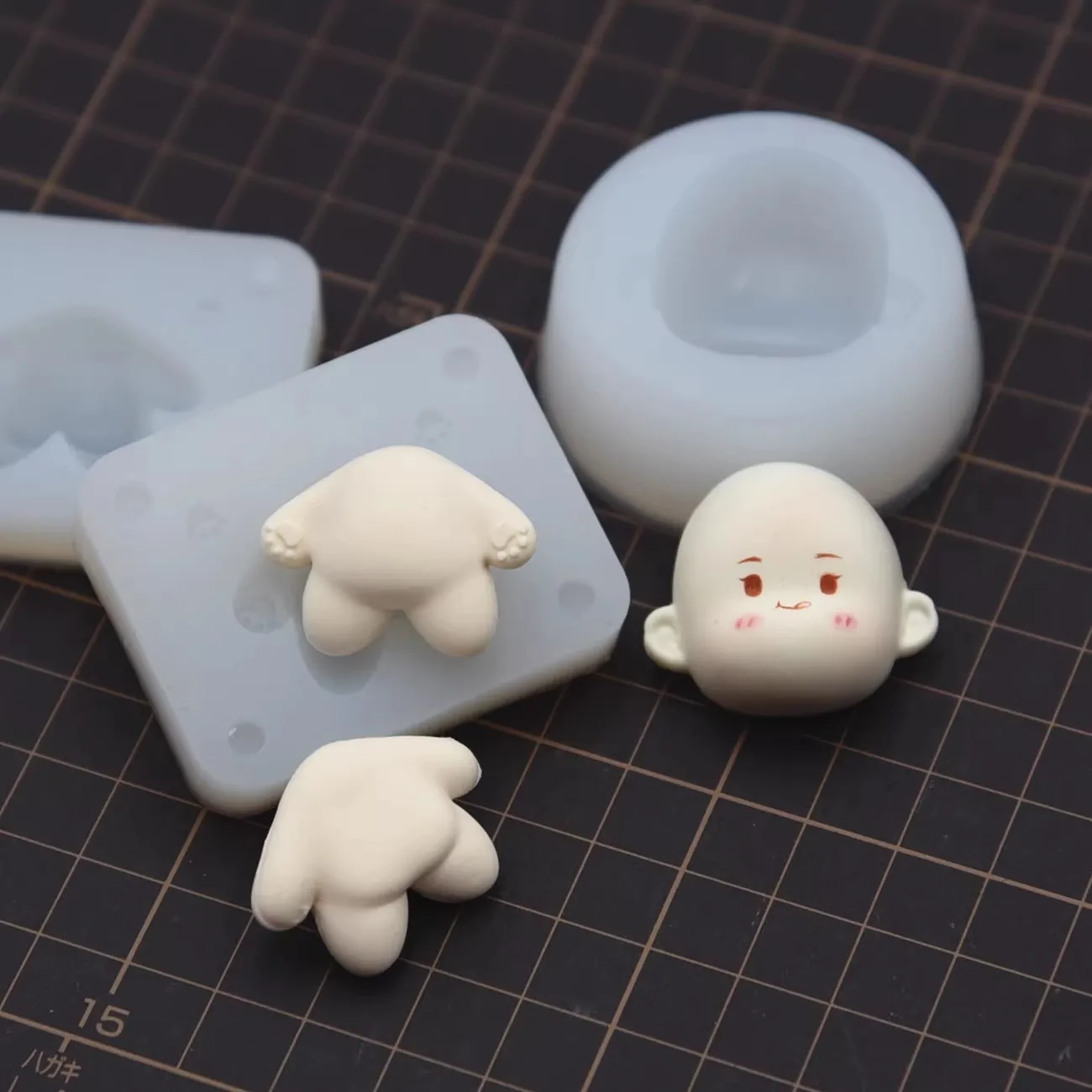 Cute Mini Pottery Clay Doll body and Face silicone Mold Set