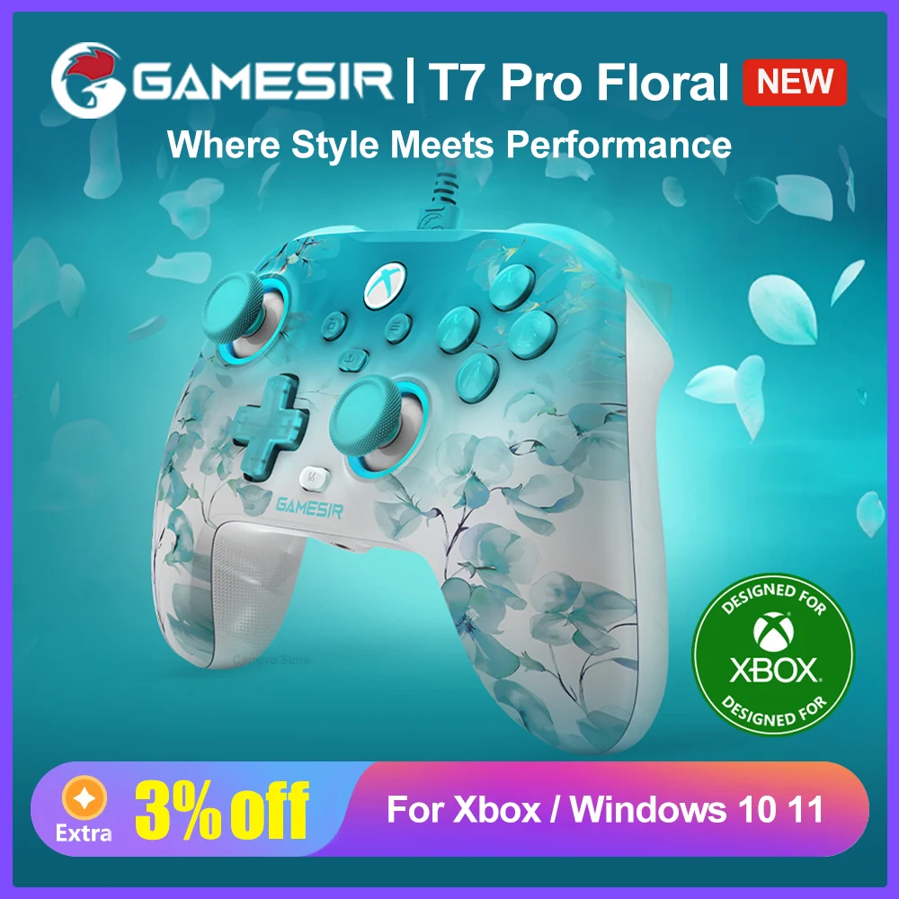 GameSir T7 Pro Floral Wired Controller Gamepad com design estético ...