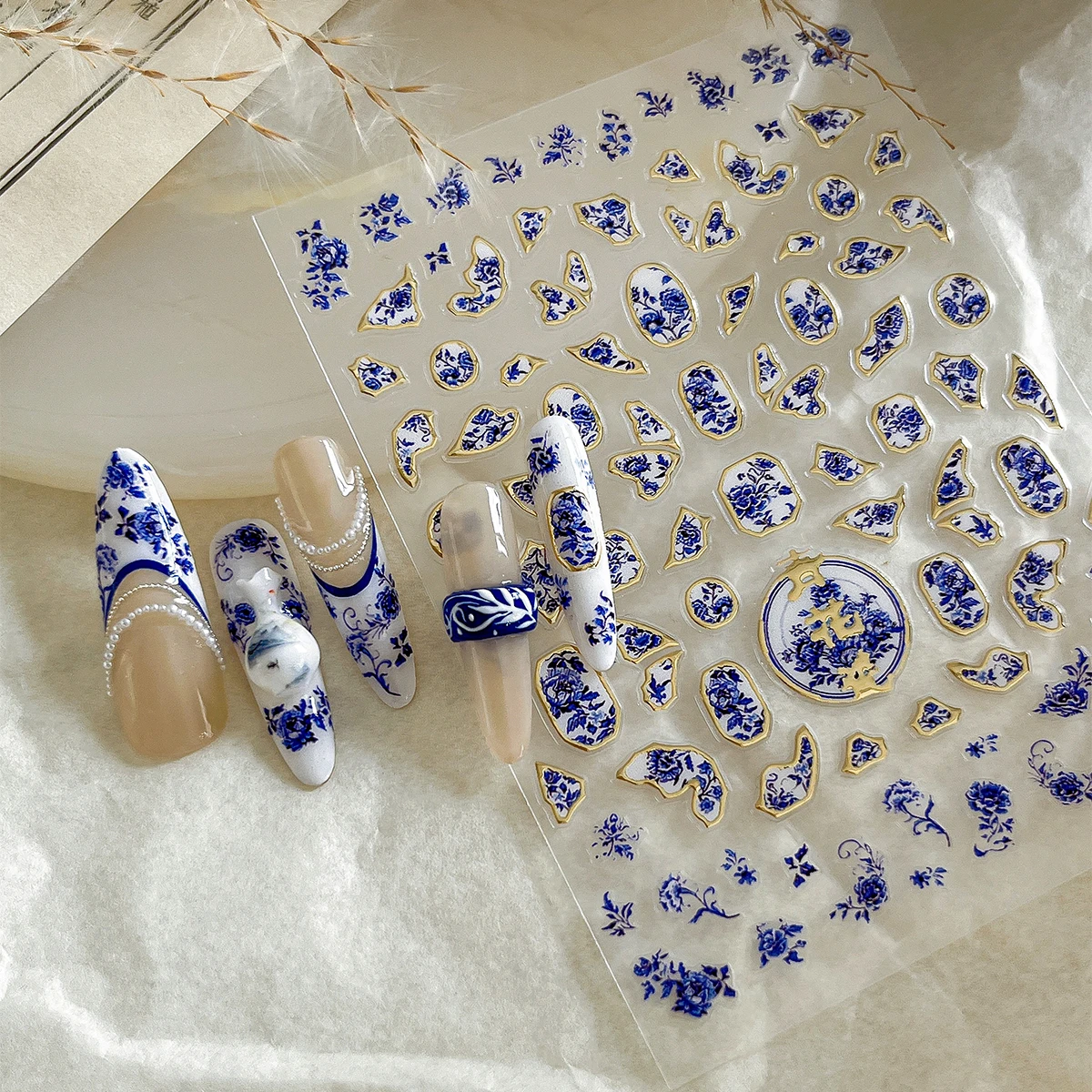 Chinese-blue-and-white-porcelain-nail-stickers-midnight-blue-floral ...