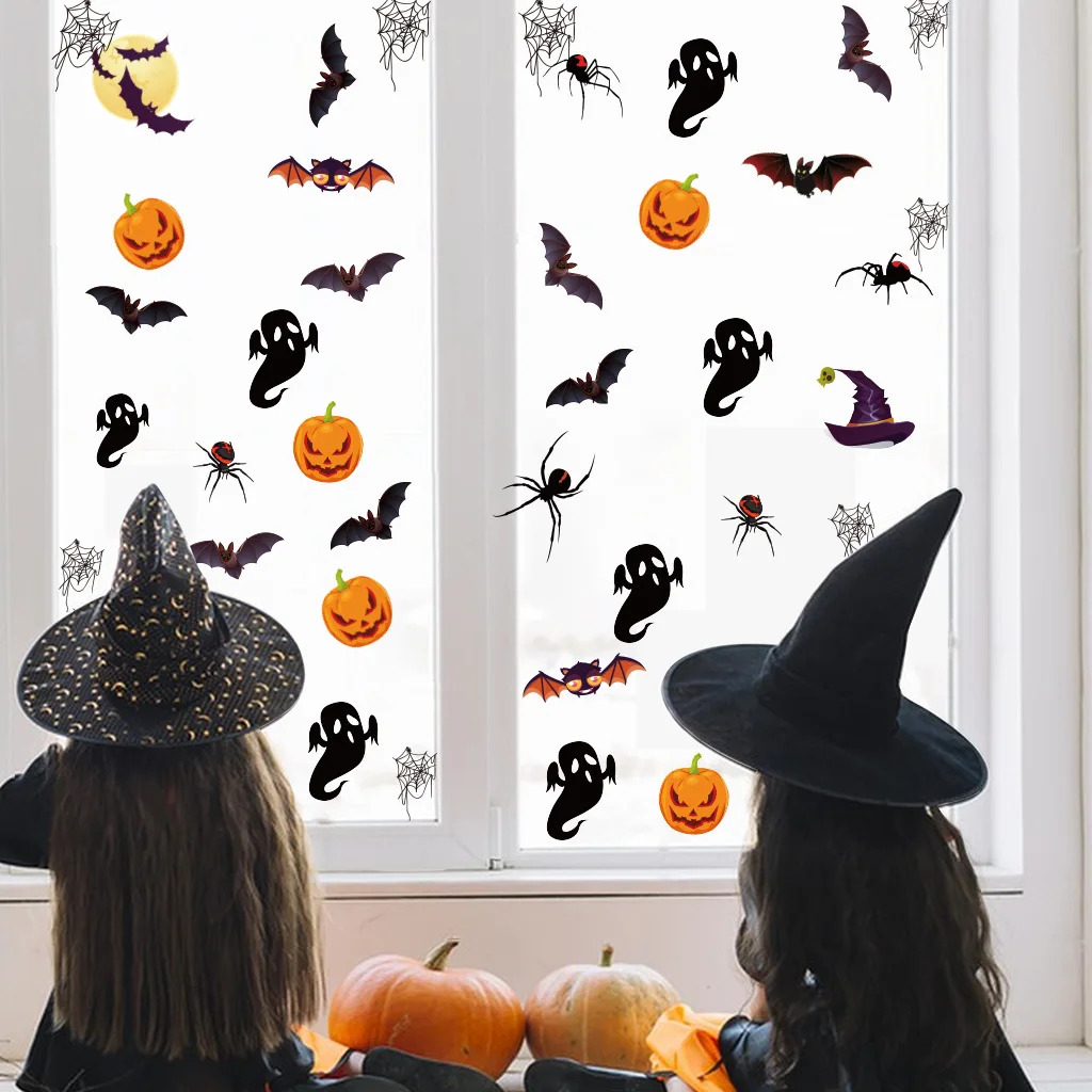 Halloween-Window-Clings-Window-Stickers-Spider-Bat-Spooky-Pumpkin-Witch ...