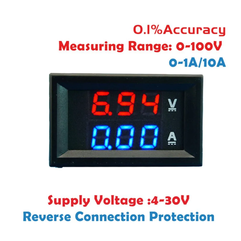 2-in1-100V-10A-DC-Digital-Voltmeter-Ammeter-Blue-Red-Dual-Color-Display ...