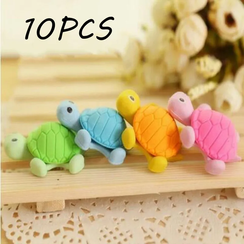 10Pcs/Set Cartoon Lovely Little Turtle Eraser Kids Colorful Stationery ...