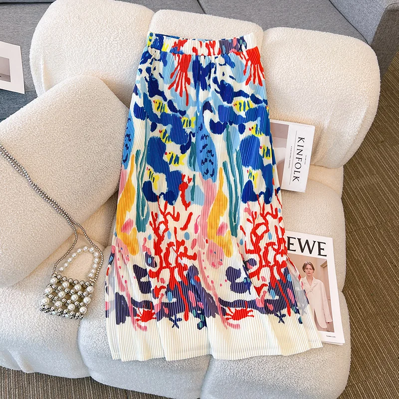 Women 2024 Summer Fashion Contrast Color Print Skirt Female High Waist ...