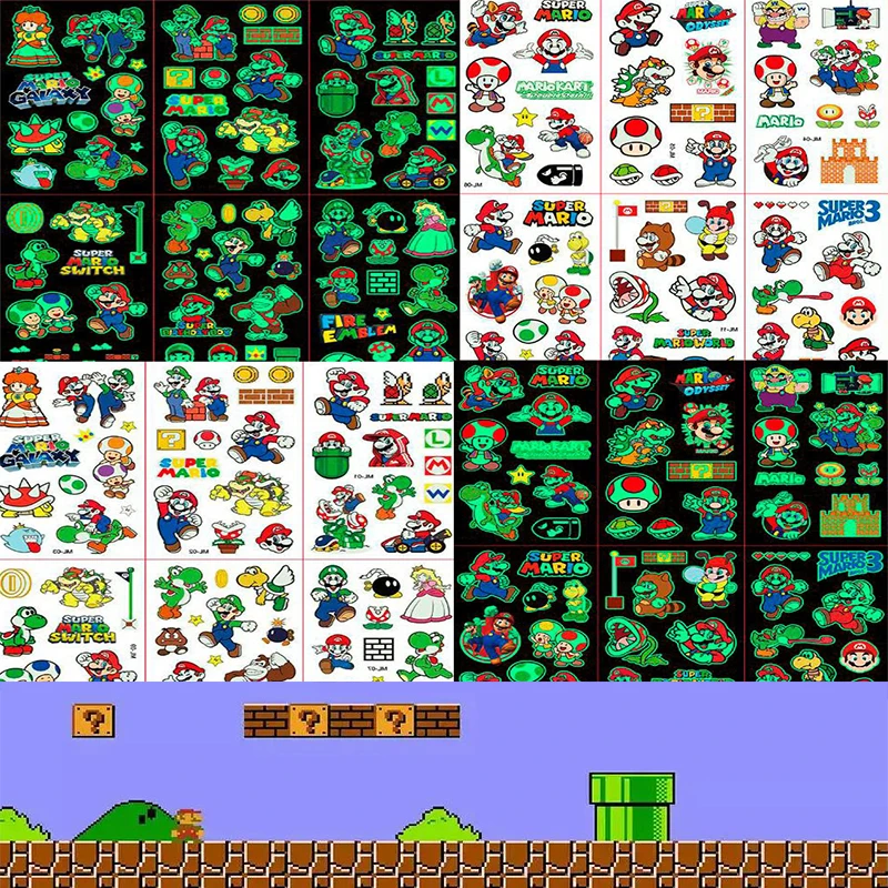 Super-Mario-Luminous-Tattoo-Stickers-Waterproof-DIY-Disposable-Stickers ...