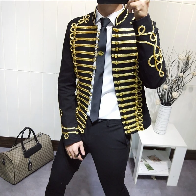 Gold Thread Blazer Slim Fit Jacket Singers Coat Fashion Stage Suit Men ...