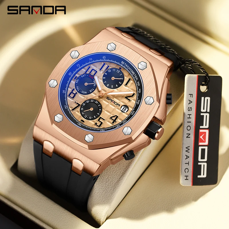 SANDA-Casual-Fashion-Rose-Gold-Case-Black-Silicone-Automatic-Mechanical ...