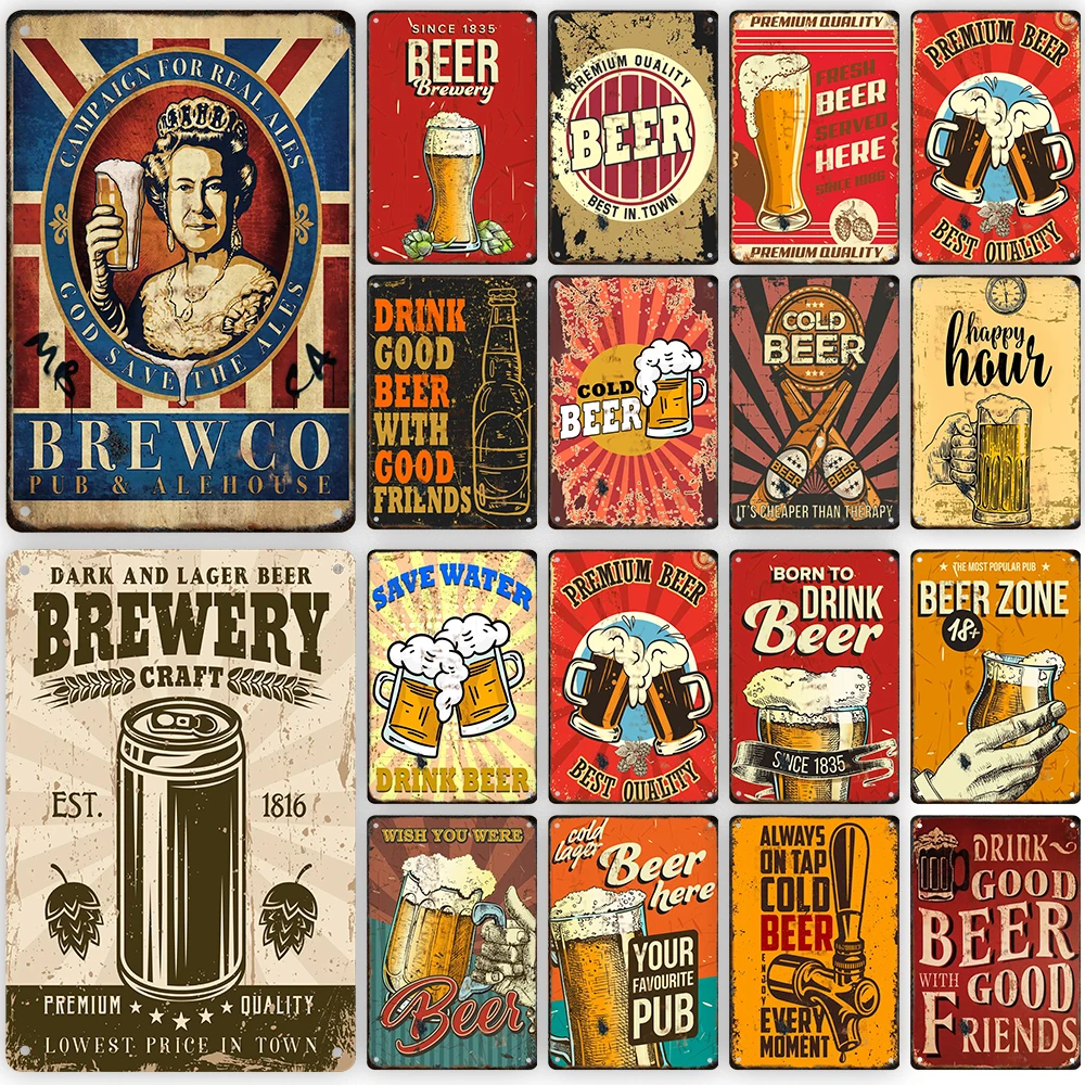 Cold Beer Vintage Metal Poster Drink Retro Tin Sign Bar Club Pub Wall ...