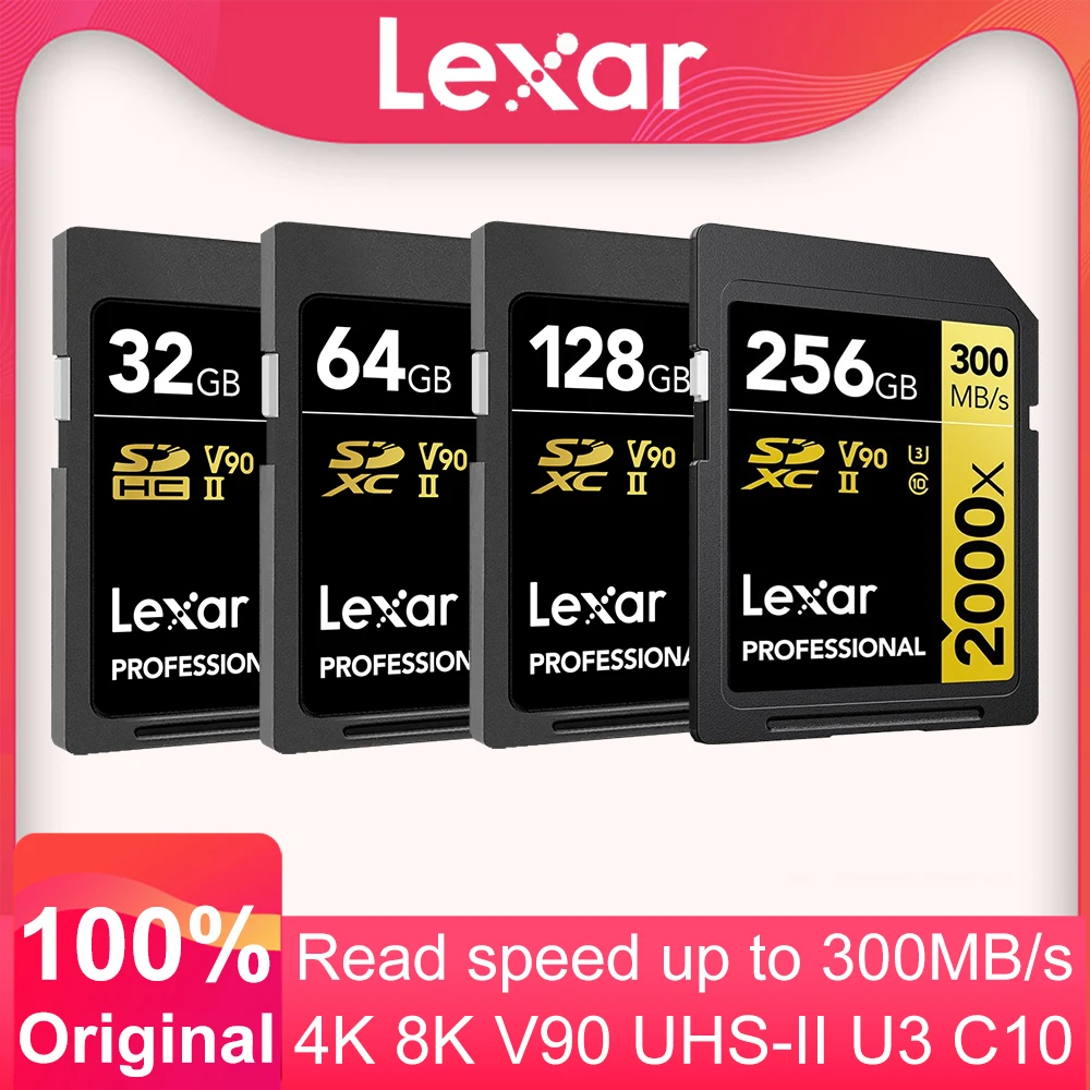 100-Original-Lexar-2000x-SD-Card-32GB-64GB-UHS-II-300MB-s-128GB-Class ...