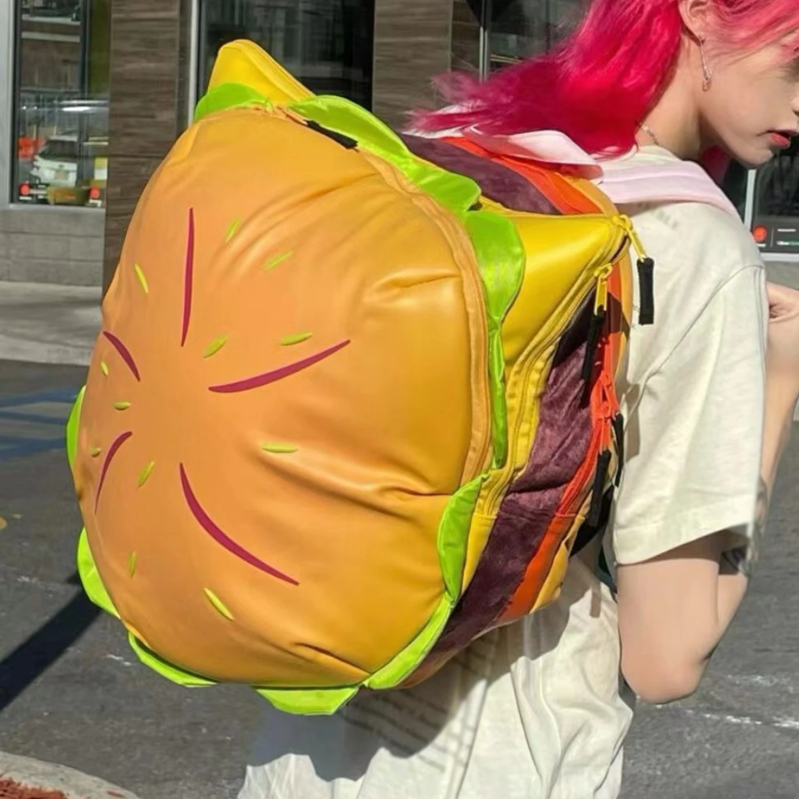 Stylish Hamburger Daypack Laptop Storage Zipper Portable Casual Tote Pu ...