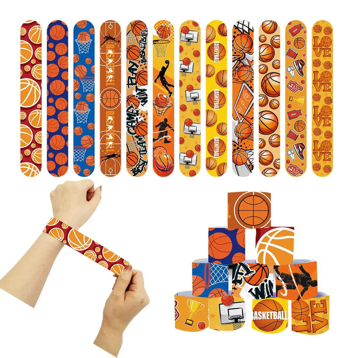 10pcs Basketball Party Favors Slap Bracelets Boy Wristband Snap ...