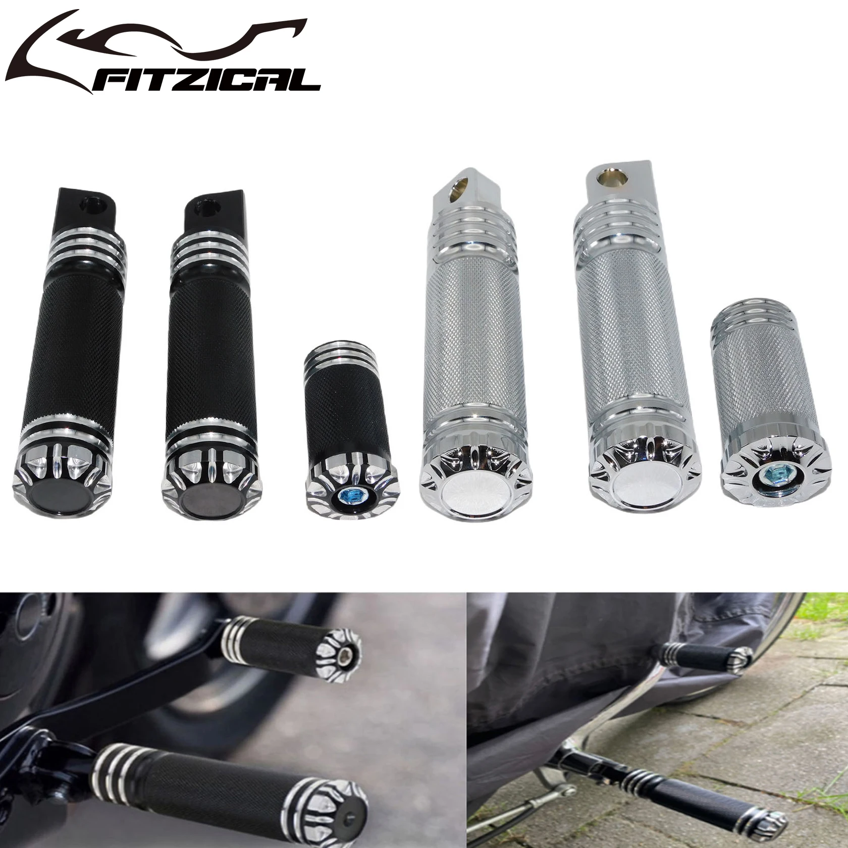 Motorcycle-Foot-Rest-Pedal-Footpeg-Shifter-Nail-Pegs-Black-Chrome-For ...