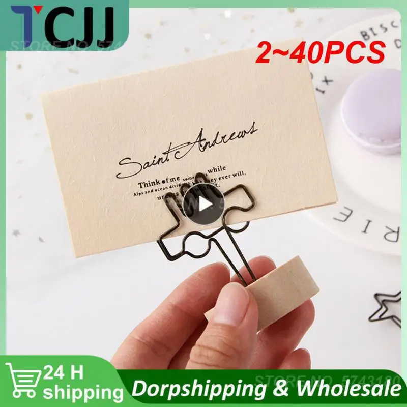 2-40PCS-Cute-Design-Clamps-Stand-Round-Wooden-Holder-Place-Card-Paper ...