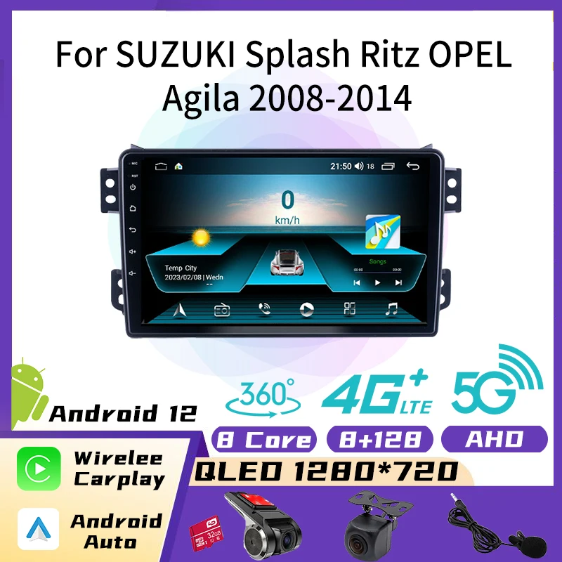 Android Car Stereo for SUZUKI Splash Ritz OPEL Agila 2008-2014 2 Din ...