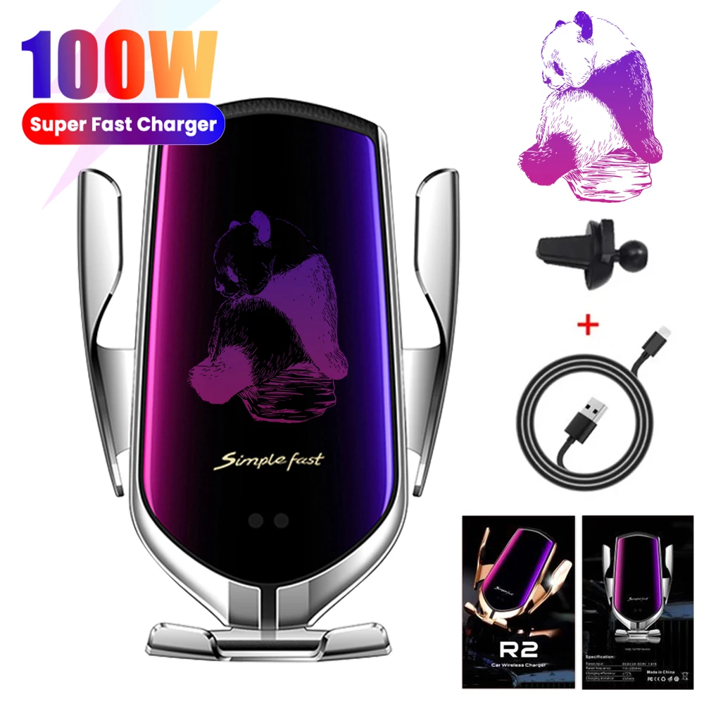 Eonline-3D-Panda-100W-Car-Wireless-Charger-Magnetic-Automatic-Car-Mount ...