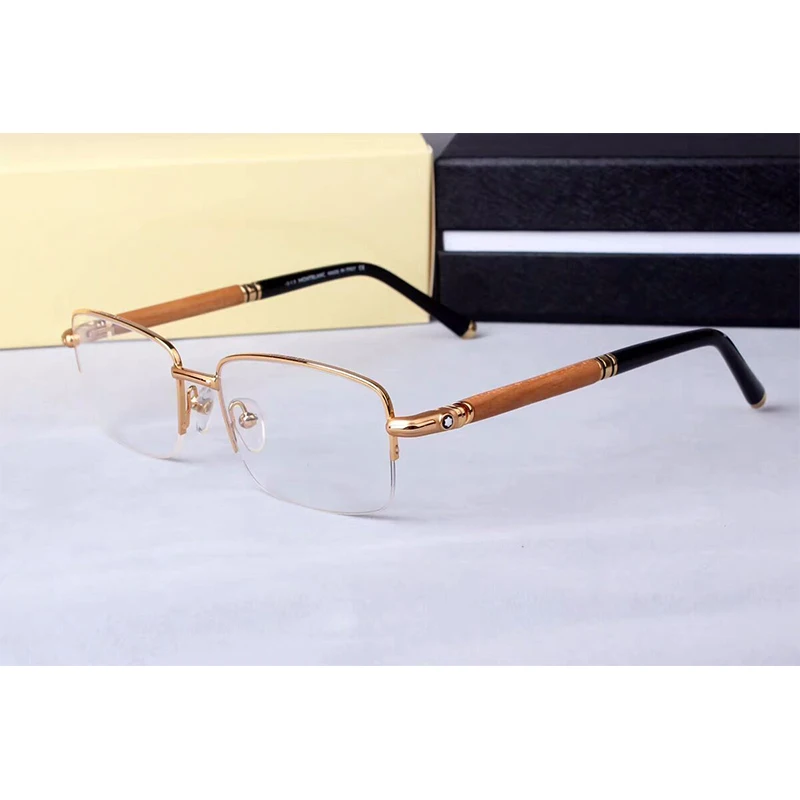 Vintage-Square-Glasses-Frame-Man-Wood-Half-Rim-Myopia-Eyewear-Optical ...