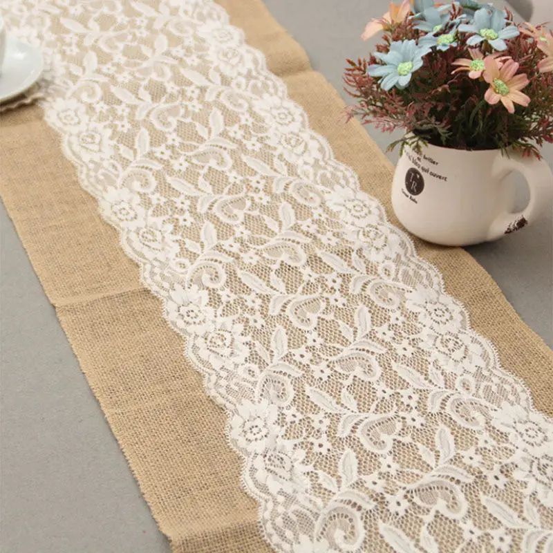 Natural-Burlap-Jute-Hessian-Table-Runner-Cloth-Wedding-Party-Decor-Lace ...