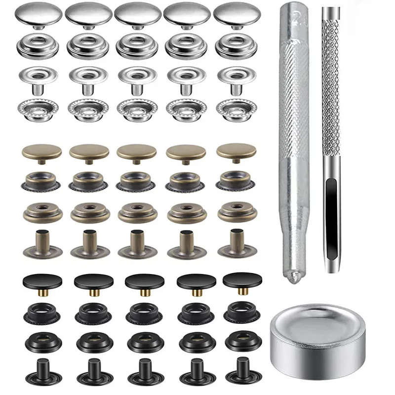 100pcs-Stainless-Steel-Snap-Fastener-Kit-15mm-Snap-Button-Press-Stud ...
