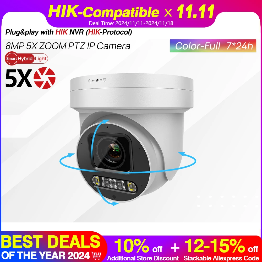 Hikvision-Compatible-8MP-5X-Zoom-PTZ-Camera-POE-Smart-Dual-Light ...