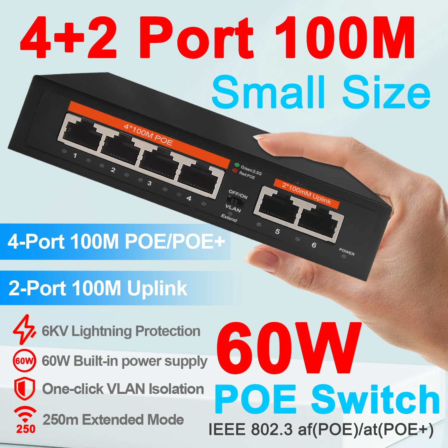 100Mbps-POE-Ethernet-Network-Switch-Unmanaged-65W-4-POE-2-RJ45-Ports ...