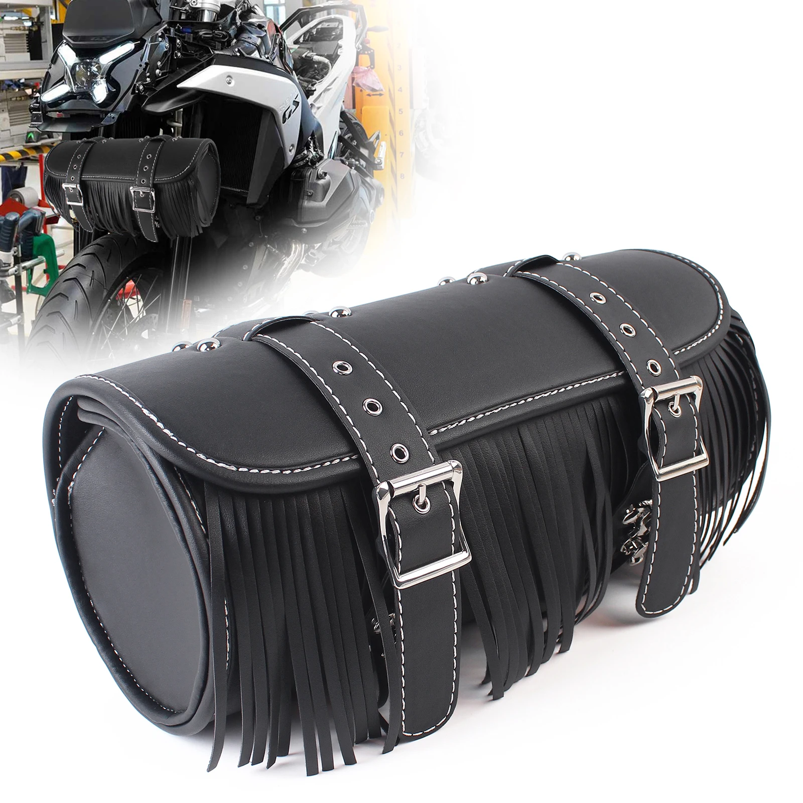 Motorcycle Universal Bag Saddlebags PU Leather Front Fork Tail Tool Bag ...