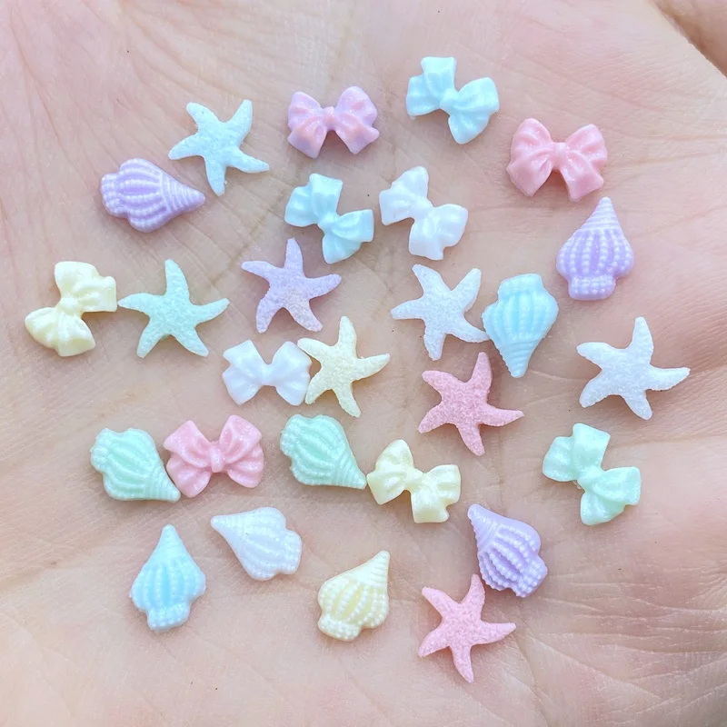 100Pcs-New-Cute-Resin-Mini-Cartoon-Starfish-Shell-Bow-Series-Flat-Back ...