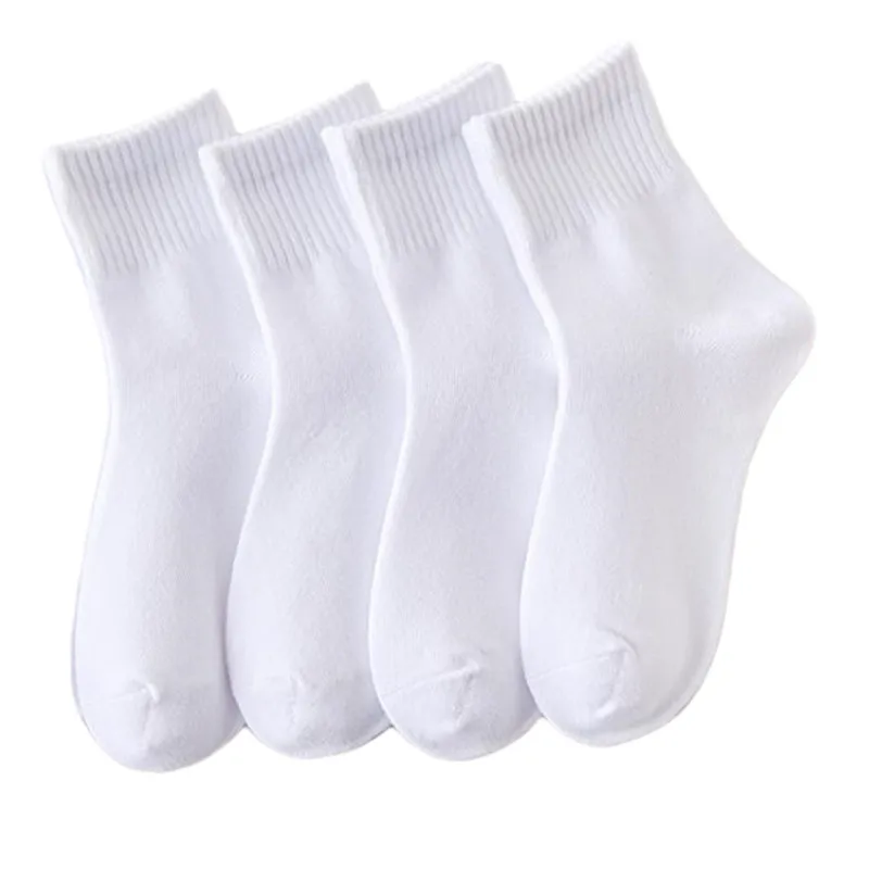 4pairs-Lot-Spring-Autumn-Pure-White-Socks-Cotton-Breathable-Solid ...