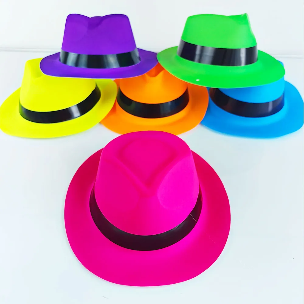 Neon-Plastic-Party-Hats-Fedora-with-Gangster-Mafia-Style-Hats-UV ...