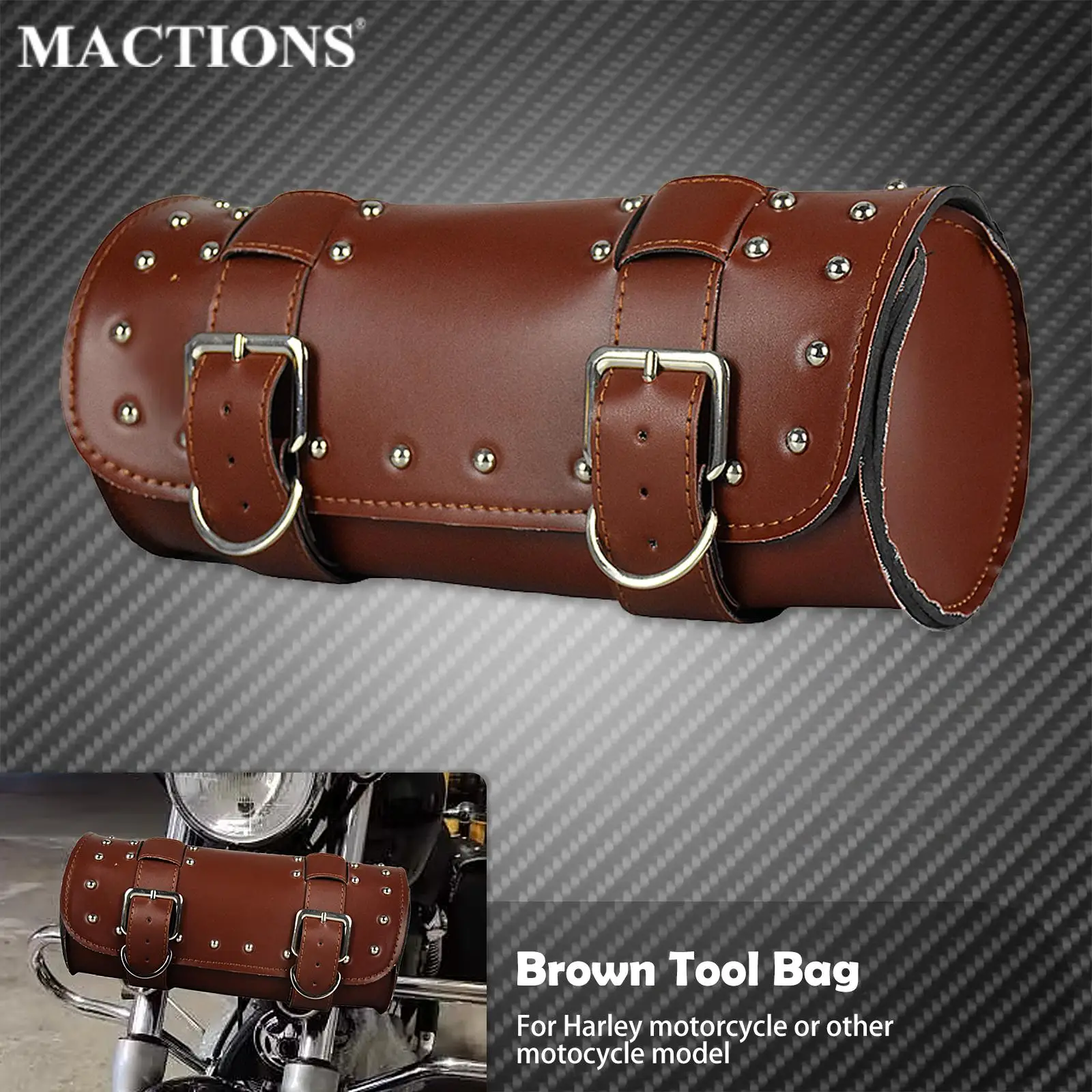 Motorcycle Front Rear Fork Tool Bag PU Leather Luggage Brown Saddlebag ...