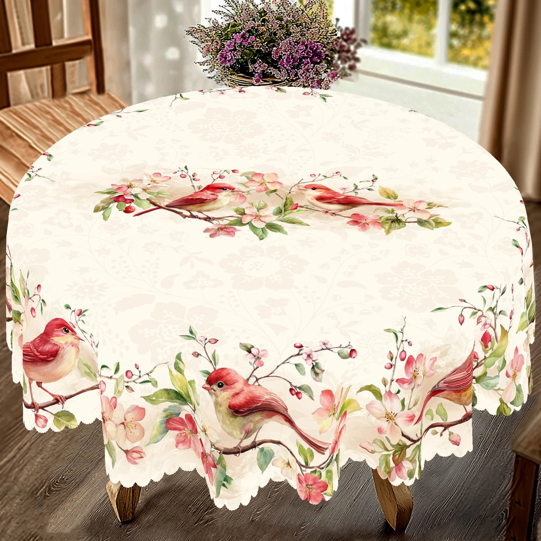 1 Piece, Spring and Summer Sparrow Flower Tablecloth + 4 Self-Adhesive ...