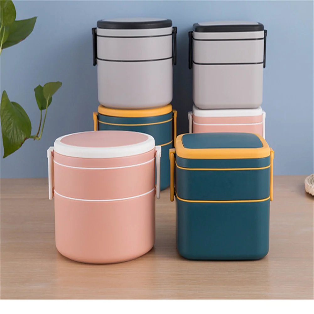 Square Plastic Lunch Box With Spoon Microwave Multi-layer Bento Box For ...