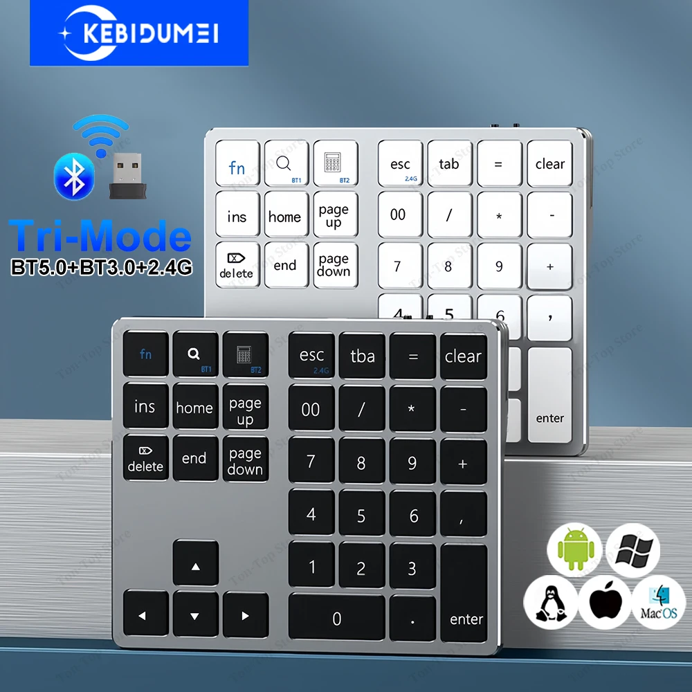 Bluetooth 5.0 Numeric Keypad Tri-Mode BT5.0 BT3.0 2.4G Wireless ...