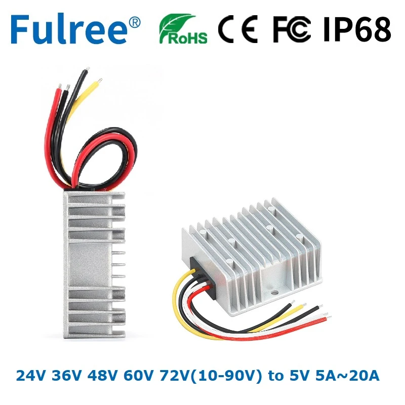 24V 36V 48V 60V 72V to 5V Step Down Power Converter 30 90V to 5V 5A 10A 20A 100W DC DC Buck ...