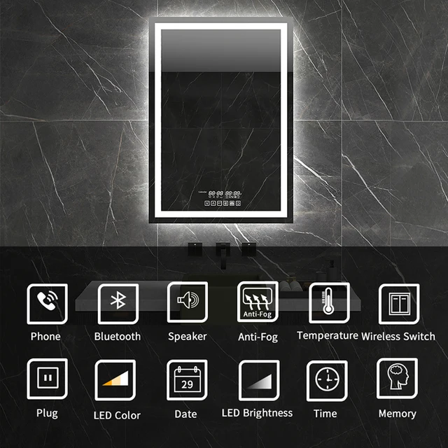 Smart Bath Mirror Backlit Anti-fog Vertical Wall-mounted Led Light ...