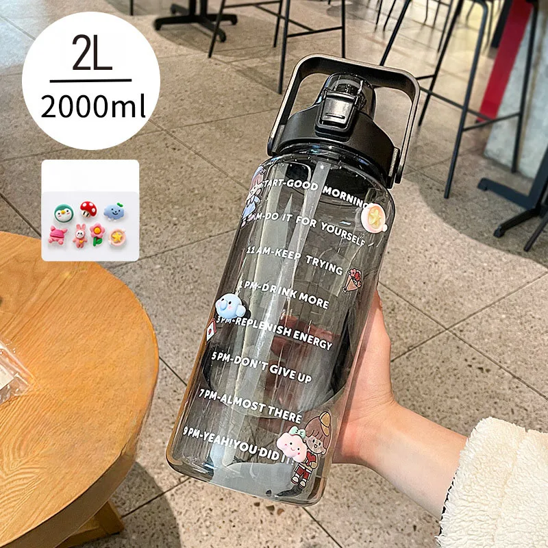 2 Liter Transparent Drinking Sports Bottles With Time Marker For Girls ...