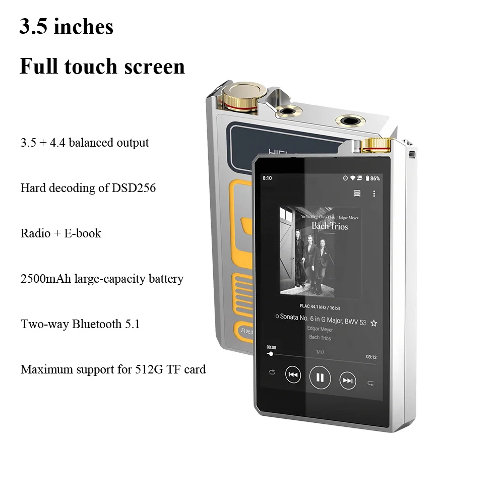 휴대용 무손실 음악 플레이어 MP3 듀얼 ESS9018K2M DAC Bluetooth 5.1 DSD256 32BIT 384KHz ...