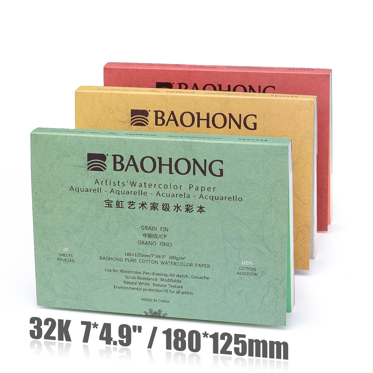 BAOHONG-Artist-Watercolor-Paper-Pad-300G-100-Pure-Cotton-20-Sheets ...
