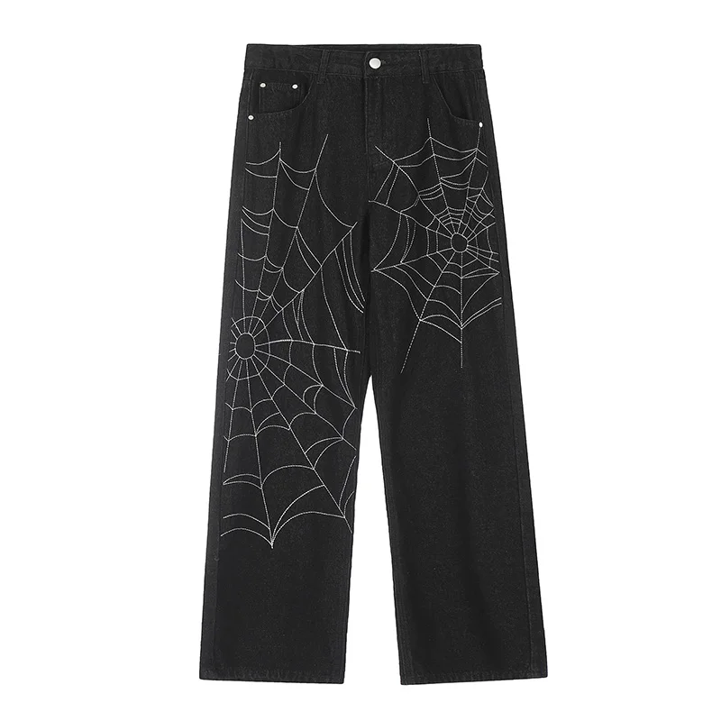 Hip-Hop-SpiderWeb-Embroidery-Jeans-Pants-Harakuju-Black-Baggy-Denim ...