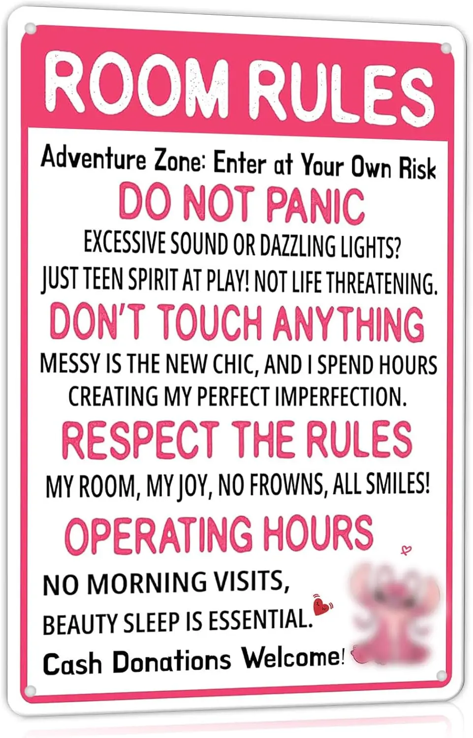 Cute Room Decor For Teen Girls Rules Sign Pink Bedroom Funny Door Signs ...