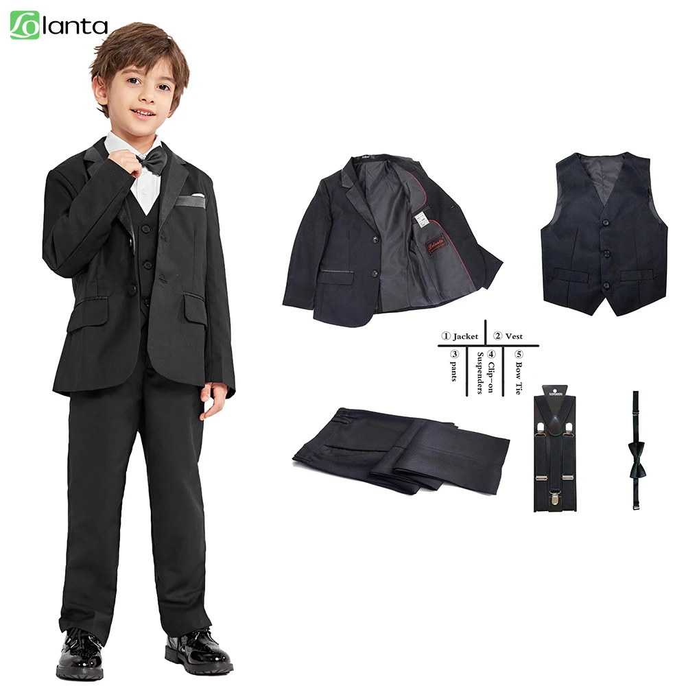 LOlanta-5Pcs-Black-Toddler-Boys-Suits-Wedding-Formal-Children-Suit ...