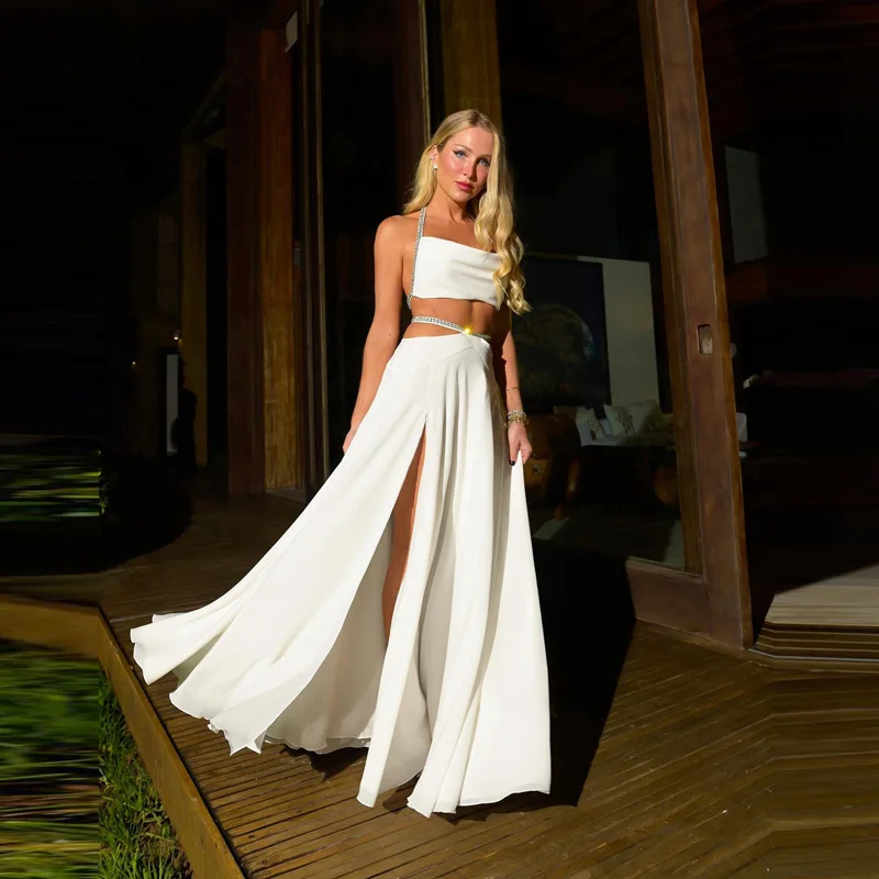 Glitter Diamond Halter Party Dress Backless Zipper Up Back Bridal ...