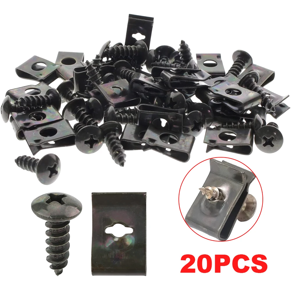 20Pcs-Car-Metal-Screw-Fastener-Clips-U-Type-Clip-with-Screw-Anti-rust ...