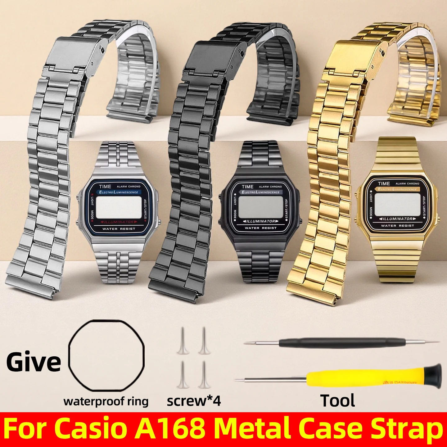A168 Mod kit Metal Case Strap For Casio 3298 A168 Series Replacement ...