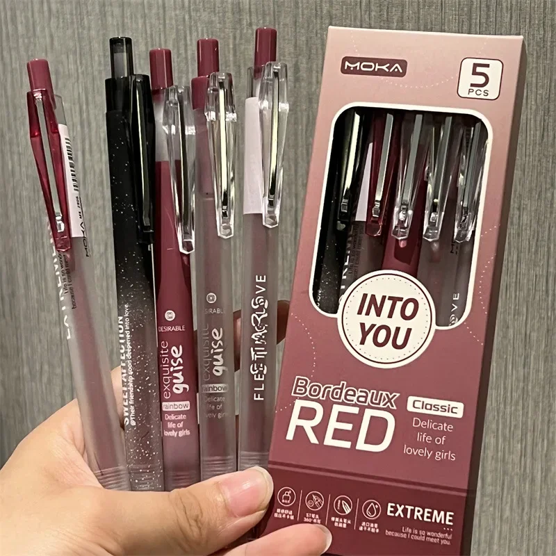 5pcs-Cute-Gel-Pen-Retro-American-Style-Red-Color-Series-Stationery-Gel ...