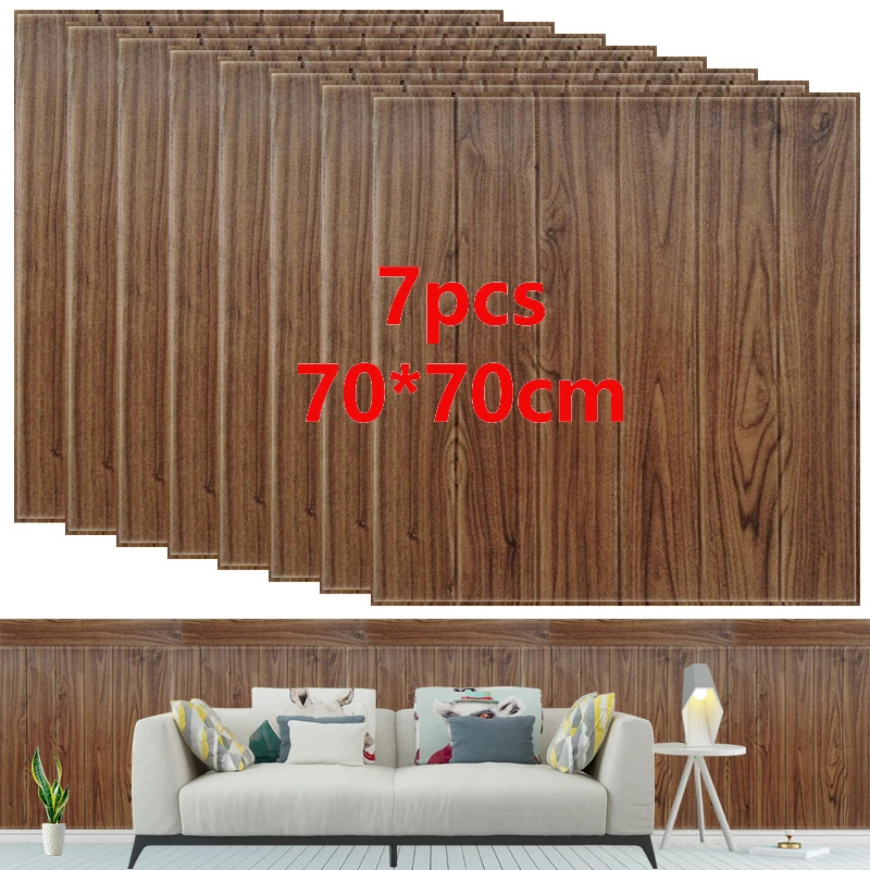 Wooden-3D-Wall-Sticker-Panel-Self-Adhesive-Foam-Stereo-Wallpaper-Living ...
