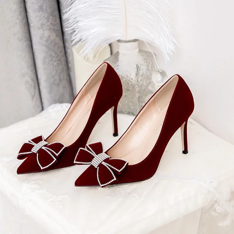 Delicate-Women-s-Burgundy-Red-Shoes-for-Wedding-Bridal-Faux-Suede-Pumps ...