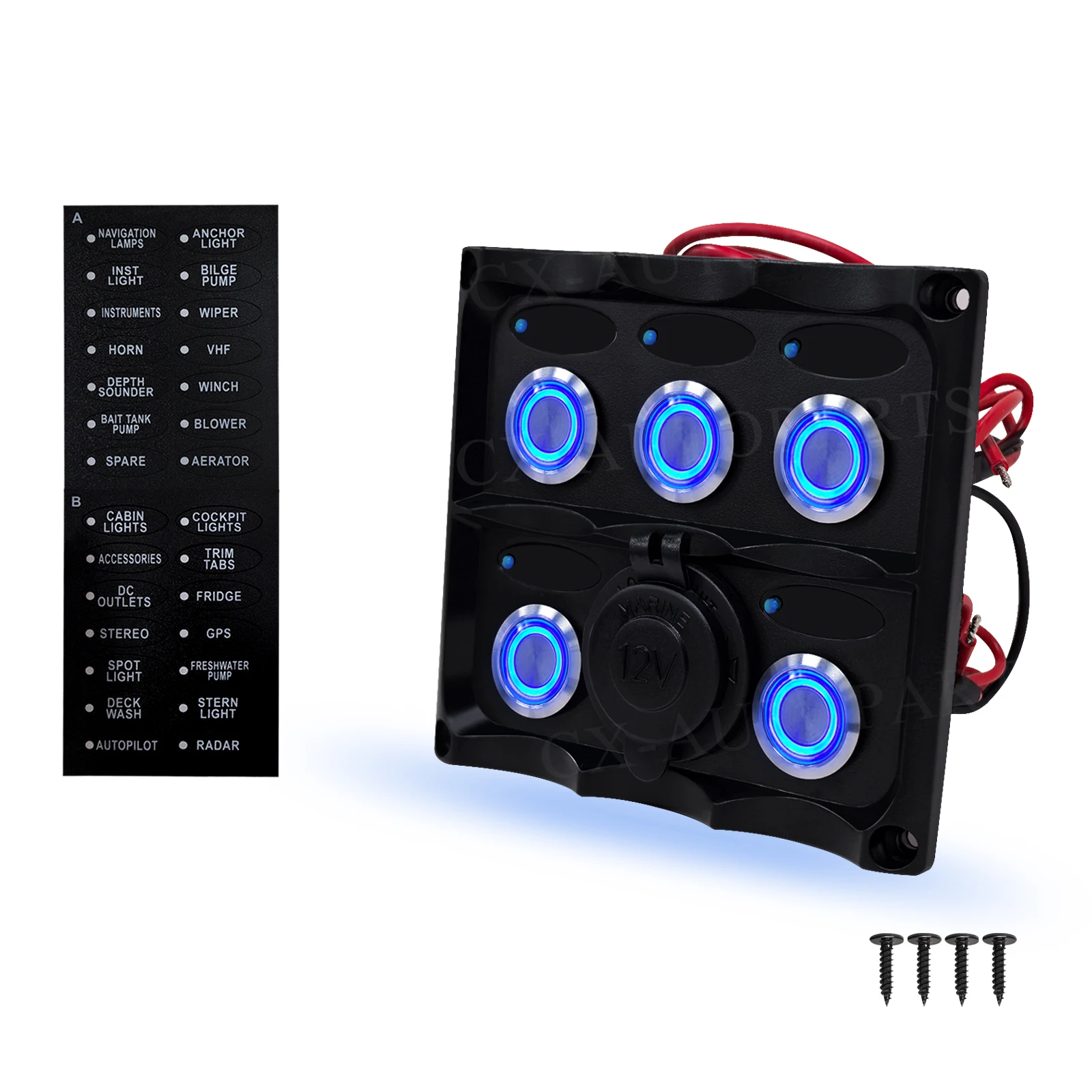 Waterproof Marine Push Button Switch Panel 12V 24V with Power Socket ...
