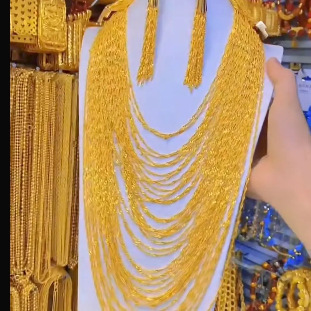 24k-Gold-Plated-Dubai-Jewelry-Set-Tassel-Necklace-Bracelet-Earrings ...
