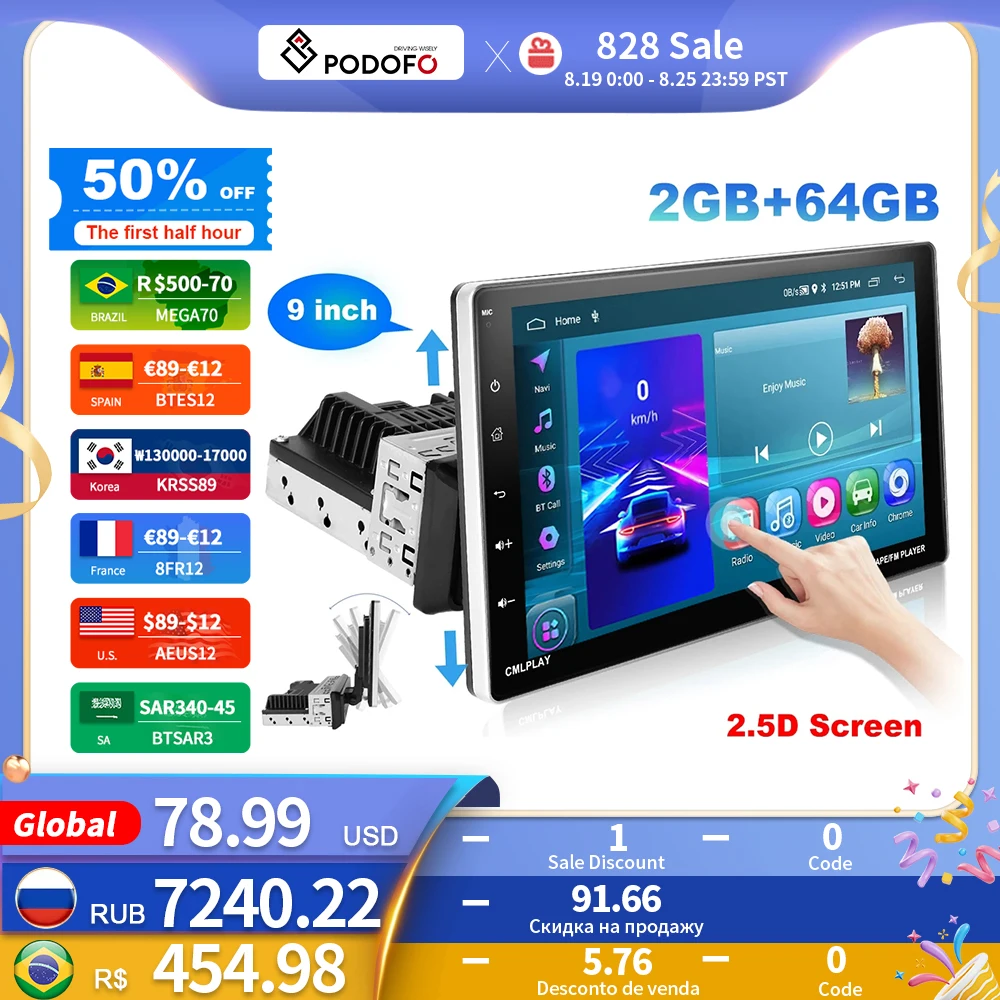 Podofo-1din-Android-Car-Radio-Carplay-9-Touch-Screen-Universal-Car ...