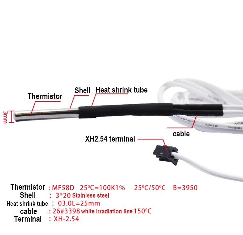 3d printing NTC 100K ohm High temperature 350℃ Thermistor Sensor with ...